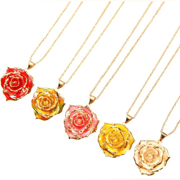 Jewelry | Nwt Real Rose Gold Dipped 24k Gold Rose Pendant Necklace ...